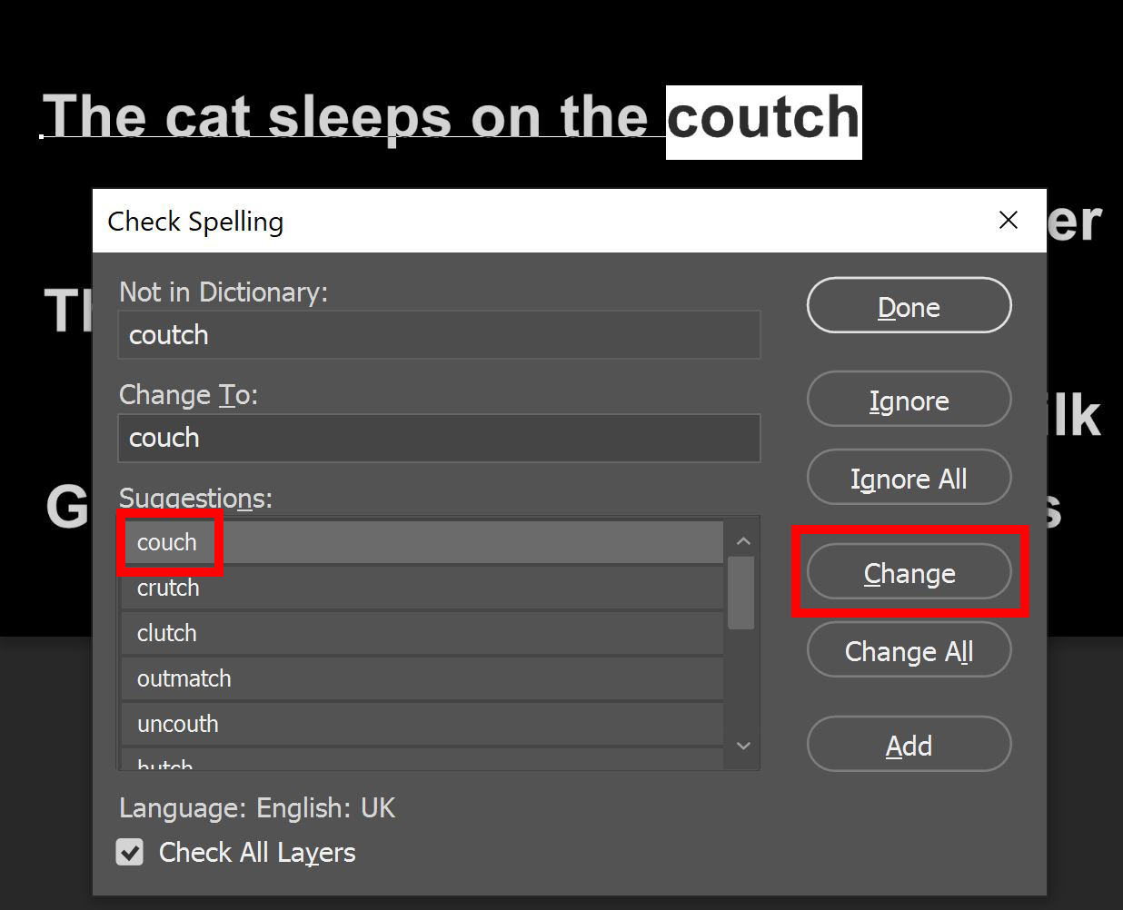 Check spelling in Adobe Photoshop - Edit with Kim