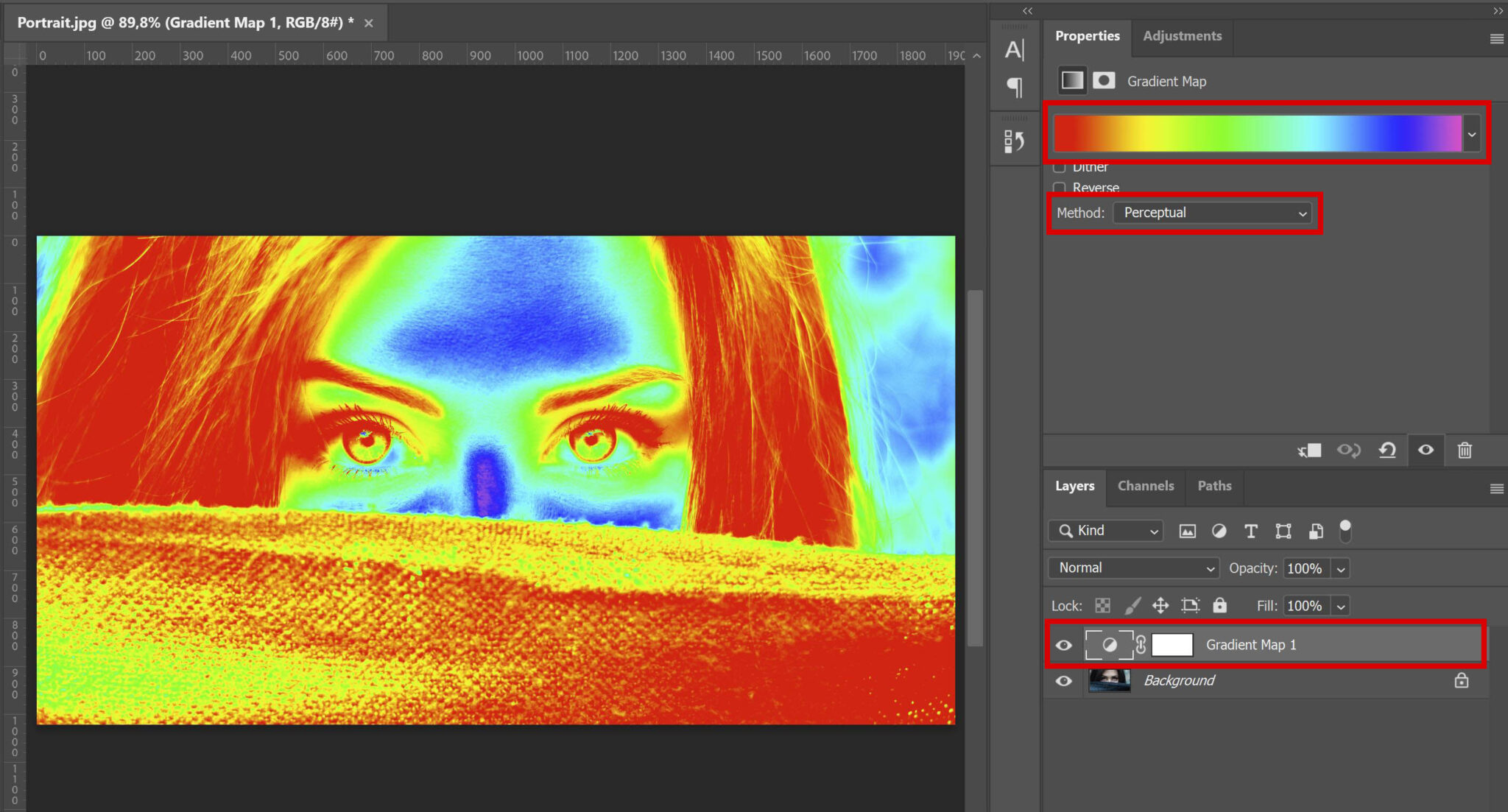 Infrared thermal camera (heat map) effect in Adobe Photoshop
