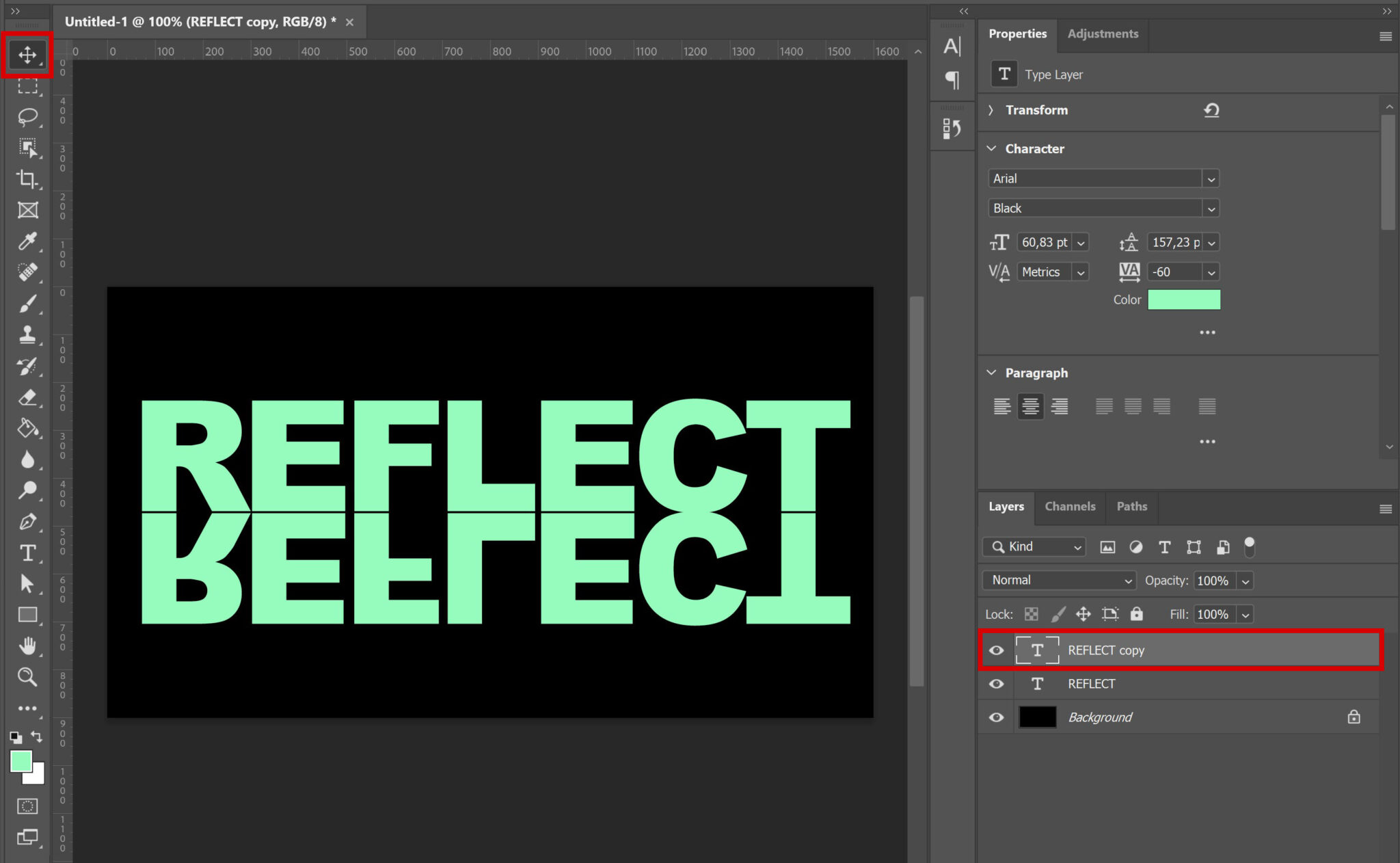 Create a text reflection in Photoshop - Edit with Kim