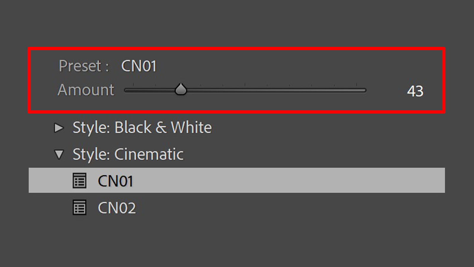 Change the intensity of a preset in Adobe Lightroom