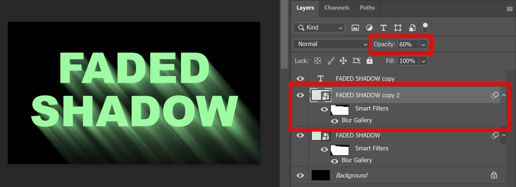 Long faded shadow for text in Photoshop - Edit with Kim