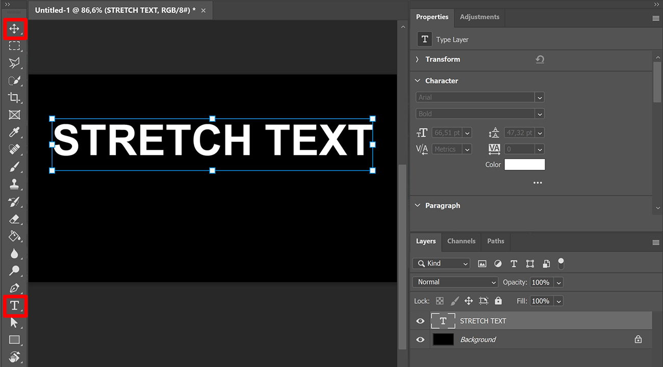 Create a faded stretched text in Photoshop - Edit with Kim