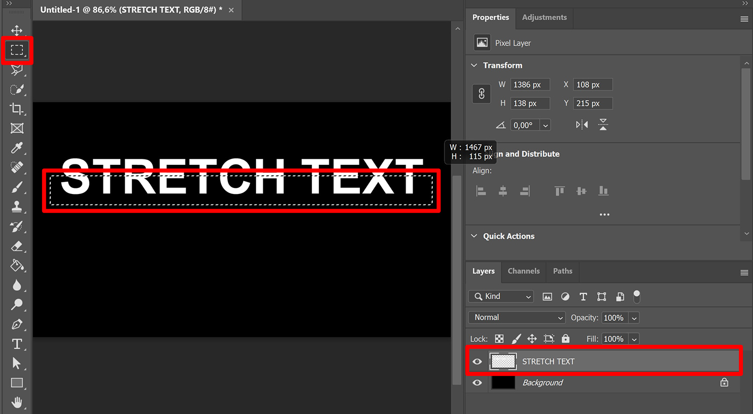 Create a faded stretched text in Photoshop - Edit with Kim