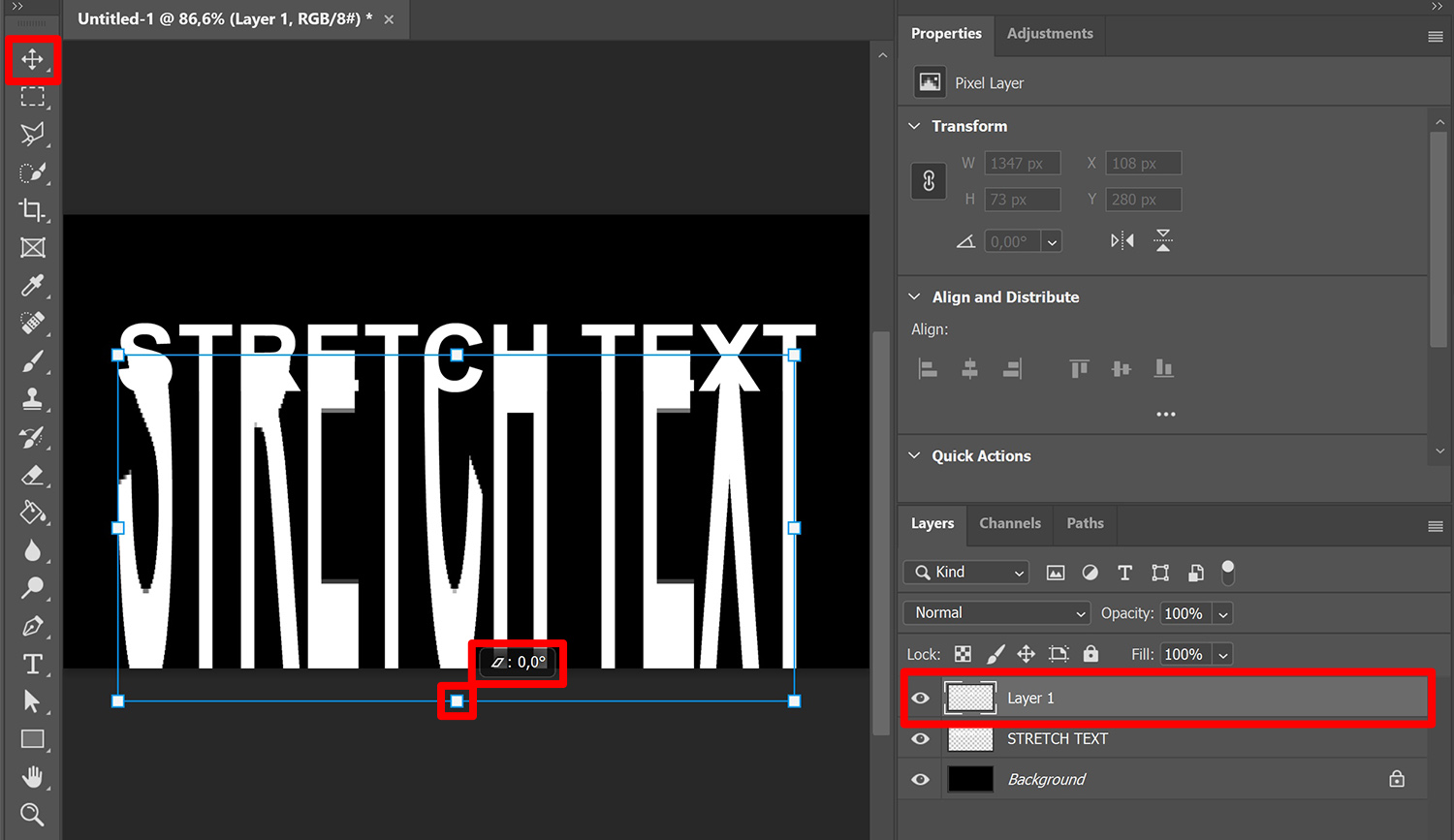 Create a faded stretched text in Photoshop - Edit with Kim