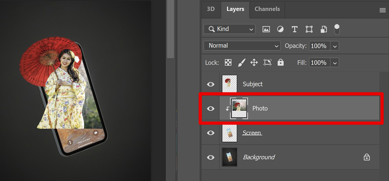 Photo on screen (pop-out effect) in Adobe Photoshop