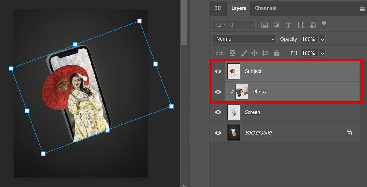 Photo on screen (pop-out effect) in Adobe Photoshop