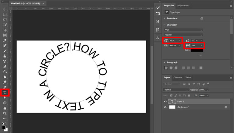 Type text in a circle in Adobe Photoshop - Edit with Kim