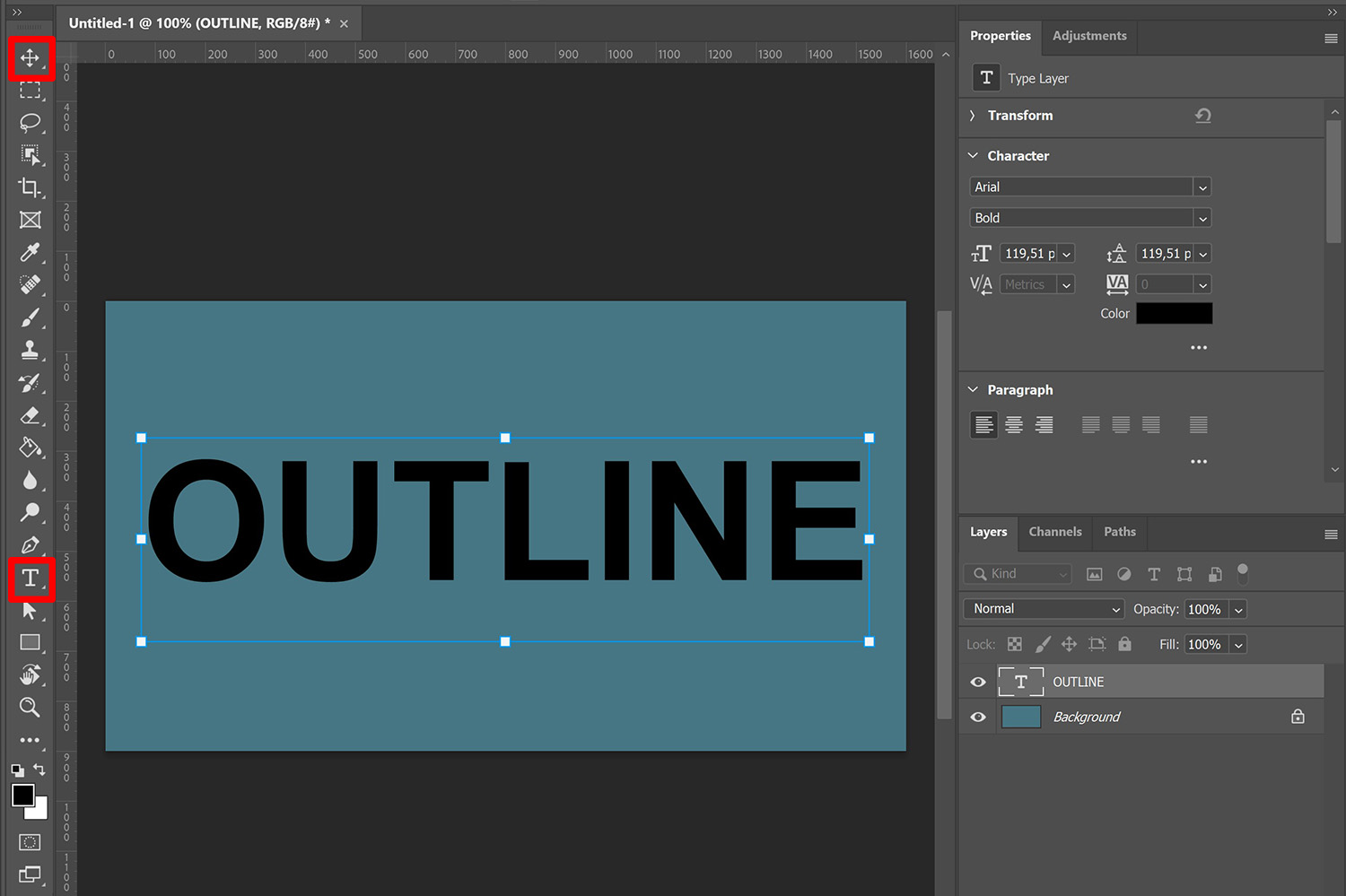 Transparent text with outline only in Adobe Photoshop