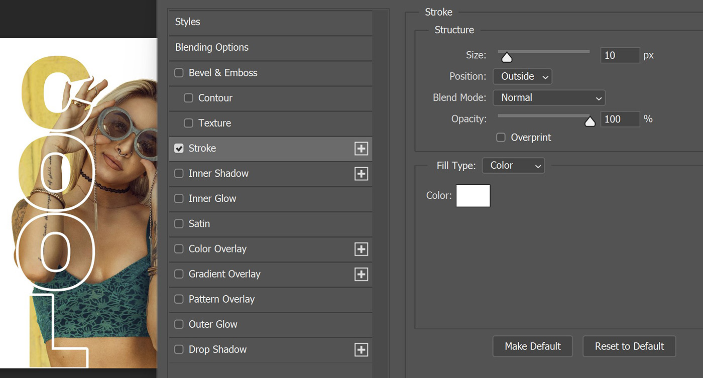Vertical text portrait with outline in Adobe Photoshop
