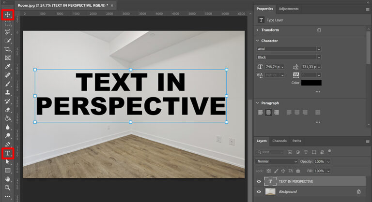 Place text in perspective in a corner in Adobe Photoshop!