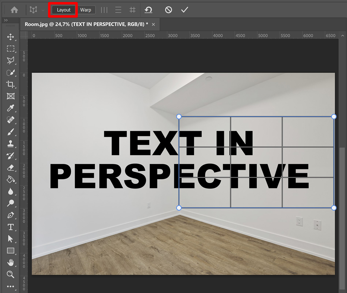 Place text in perspective in a corner in Adobe Photoshop!
