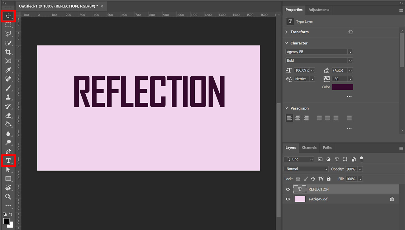 Create a long text reflection in Photoshop - Edit with Kim