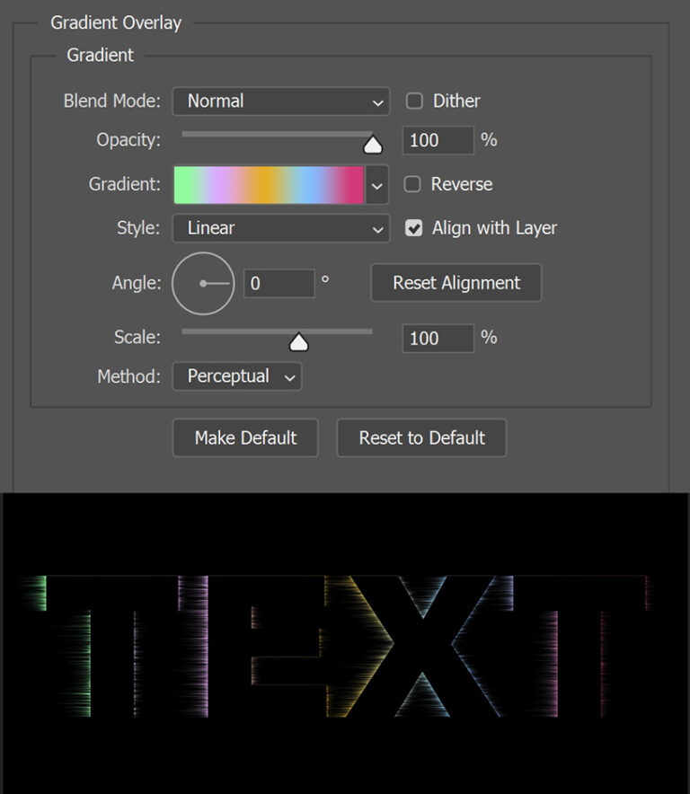 Gradient text outline with wind effect in Adobe Photoshop