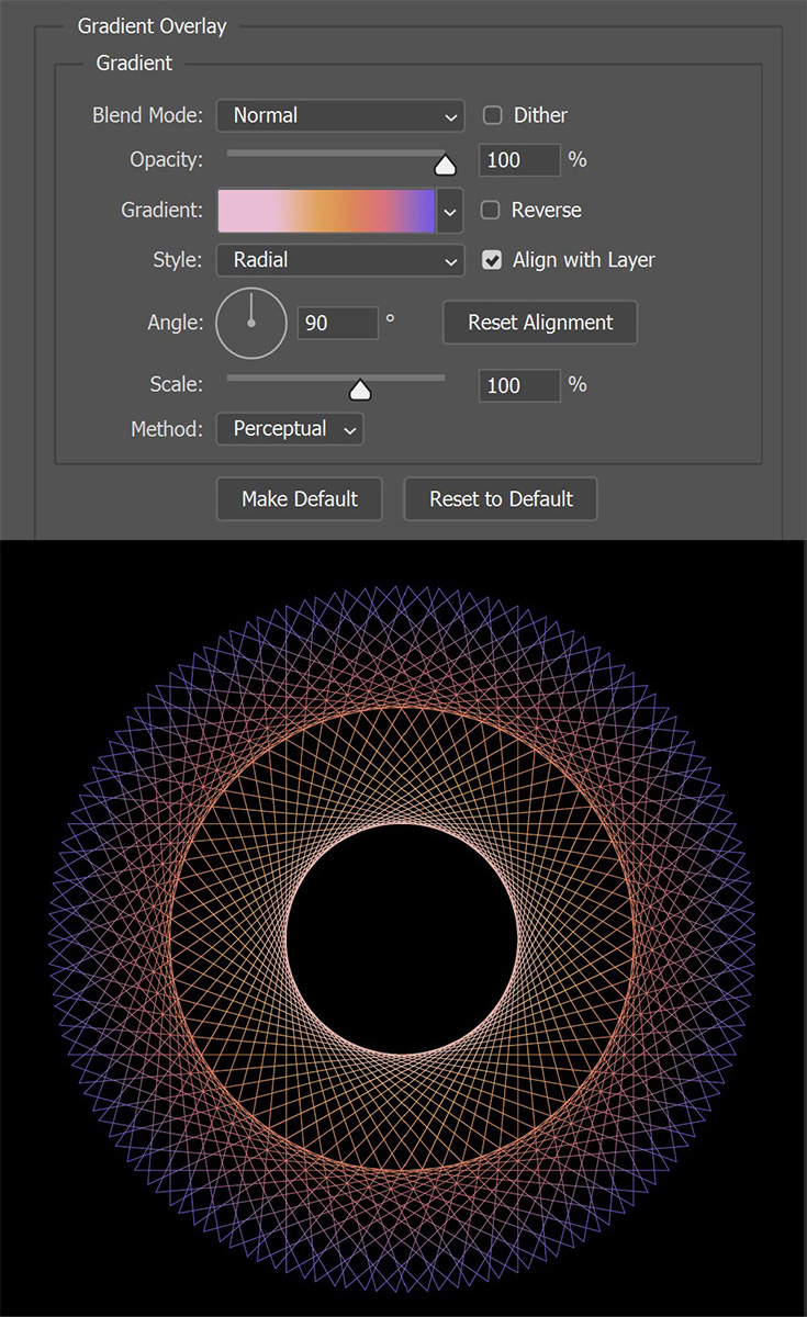 Create a gradient spirograph in Photoshop - Edit with Kim
