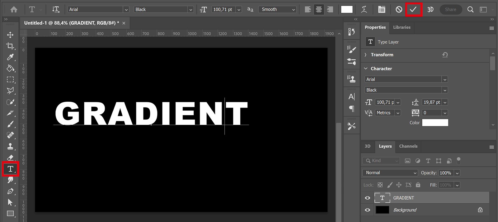 Transparent text with gradient outline in Photoshop
