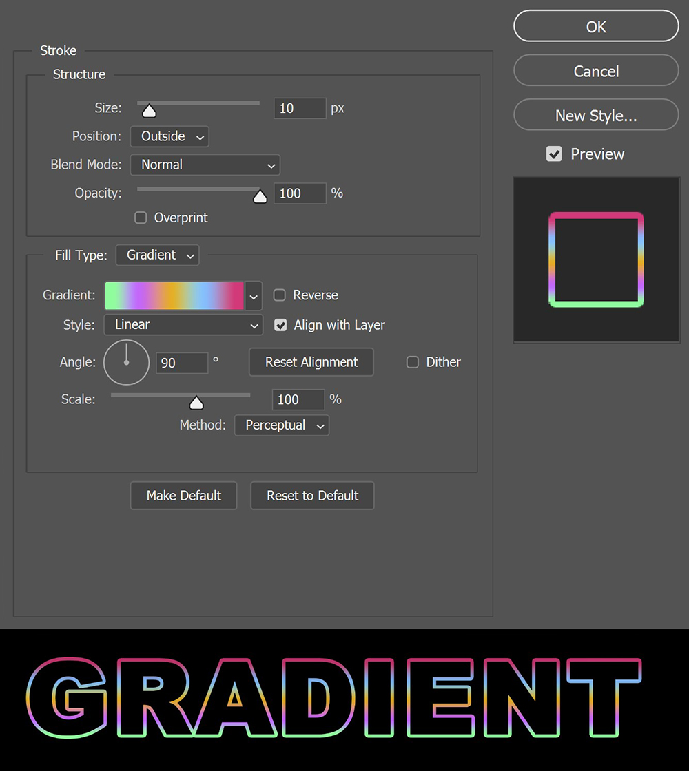Transparent text with gradient outline in Photoshop