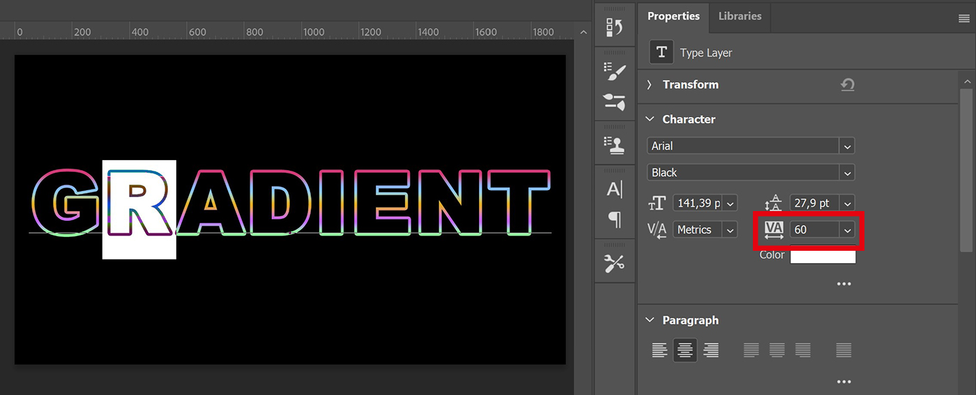 Transparent text with gradient outline in Photoshop