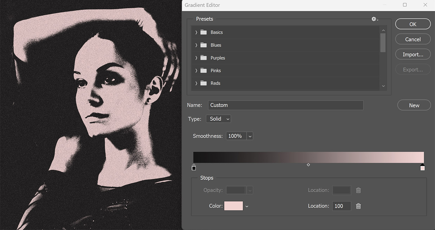 Create a grainy (duotone) threshold portrait in Photoshop